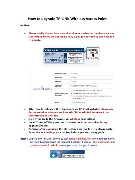 How To Upgrade Tp Link Wireless Access Point Tplinkap Net Version Pdf Pdf