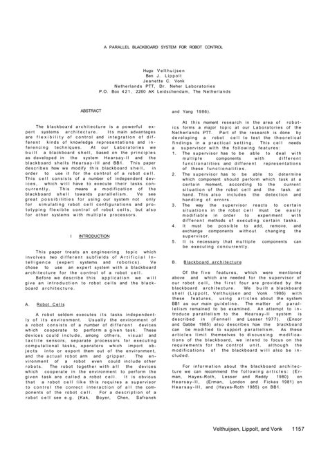 Pdf A Parallel Blackboard System For Robot Control