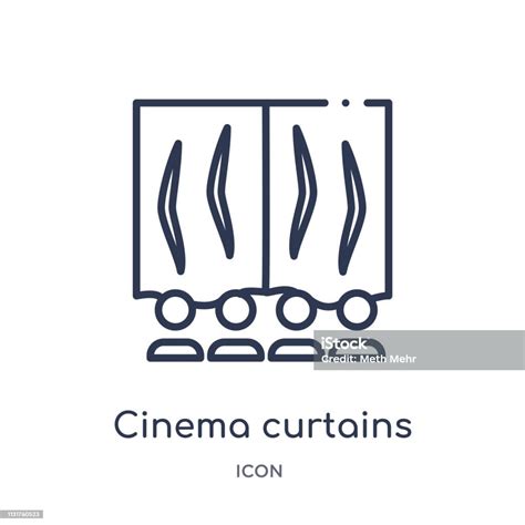 시네마 아웃 라인 컬렉션에서 선형 시네마 커튼 아이콘입니다 얇은 라인 시네마 커튼 벡터 흰색 배경에 고립 시네마 커튼 트 렌 디 일러스트레이션 Performing Arts