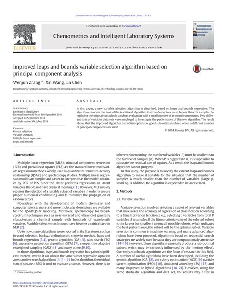 pdf improved leaps and bounds variable selection algorithm based on