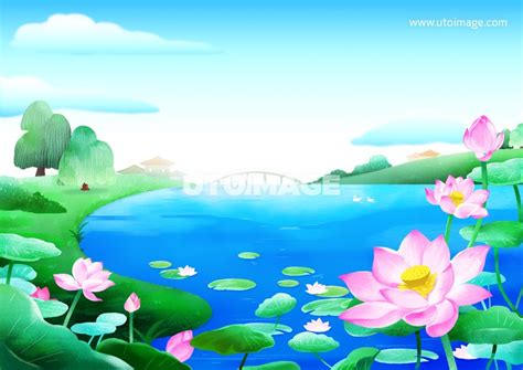 여름풍경 011 Pai177 유토이미지 일러스트 풍경 배경 식물 잎 하늘 구름 자연 자연풍경 경치 경관