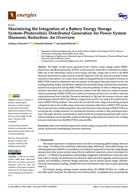 Pdf Maximizing The Integration Of A Battery Energy Storage System Photovoltaic Distributed