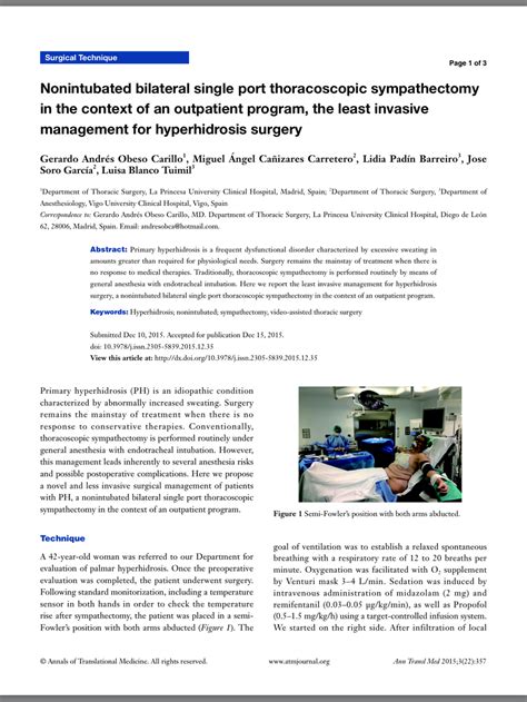 Pdf Nonintubated Bilateral Single Port Thoracoscopic Sympathectomy In The Context Of An