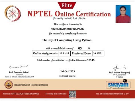 Nikita Patil On Linkedin Pythonprogramming Nptel Swayam Certification Elite