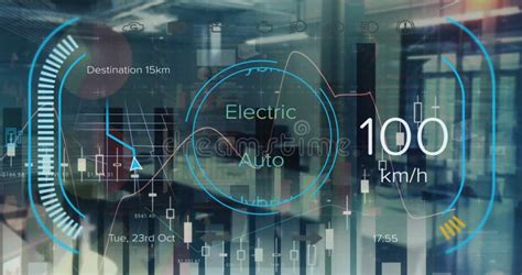 Animation Of Electric Car Dashboard And Digital Data Processing Over