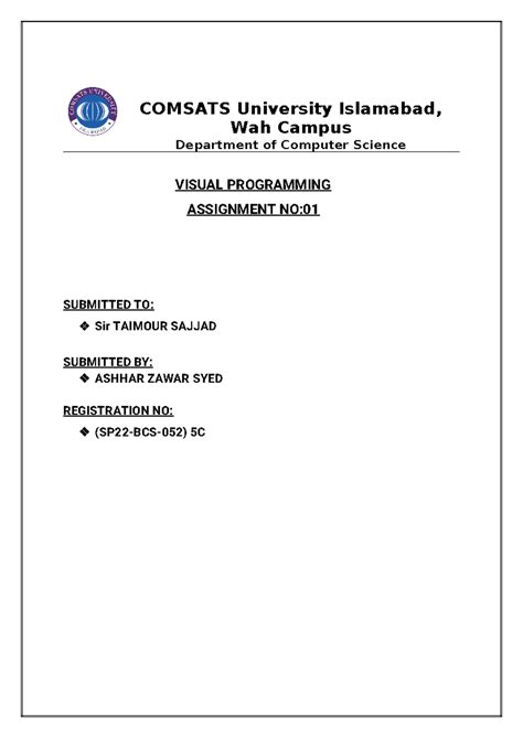 Sp22 Bcs 052 Assignment 01 Comsats University Islamabad Wah Campus