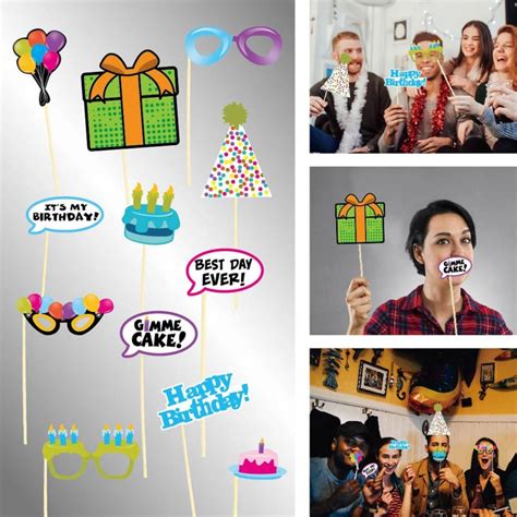 Пропсове за забавни снимки Рожден Ден Happy Birthday 12 бр комплект Mb