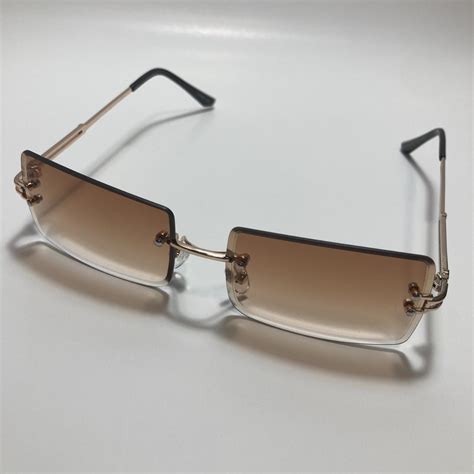 Rimless Rectangular Sunglasses Metal Frame Depop