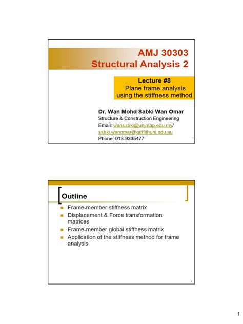 Lect 08 Frame Stiffness Method Dr Wan Sabki Pdf Matrix Mathematics Stiffness
