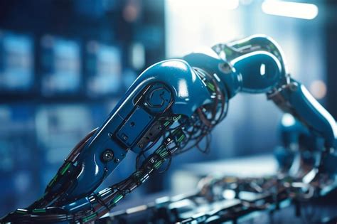 Premium Photo Advanced Robotic Arm Technology Integrated With Communication Networks Fostering