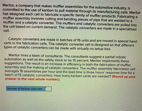 Solved Meritor A Company That Makes Muffler Assemblies For