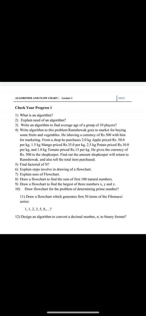 Solved ALGORITHM AND FLOW CHART Lecture 1 2013 Check Your Chegg