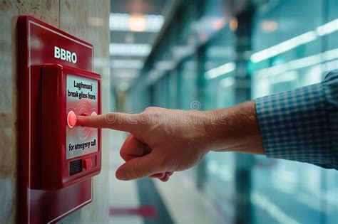 Close Up Of A Hand Pressing A Red Fire Alarm Button In Hallway Stock Illustration Illustration