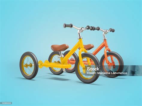 그림자가 있는 파란색 배경에 페달이 없는 어린이 자전거의 3d 그림 0명에 대한 스톡 사진 및 기타 이미지 0명 두발자전거 디지털 생성 이미지 Istock