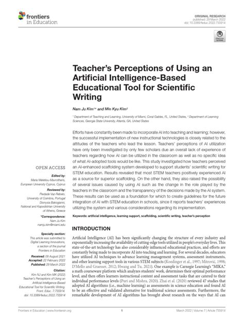 Teachers Perceptions Of Using An Ai Based Educational Tool Pdf Intelligence Ai
