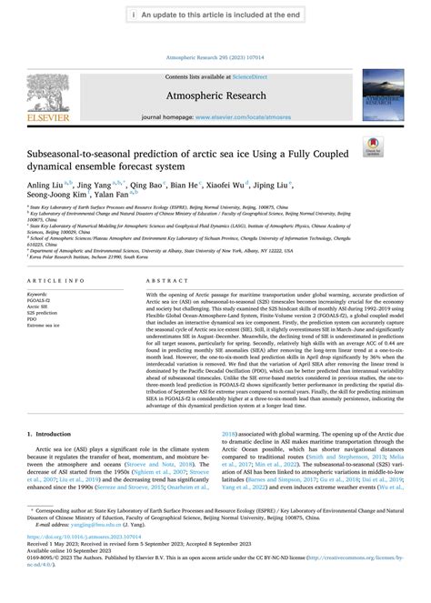 Pdf Subseasonal To Seasonal Prediction Of Arctic Sea Ice Using A Fully Coupled Dynamical