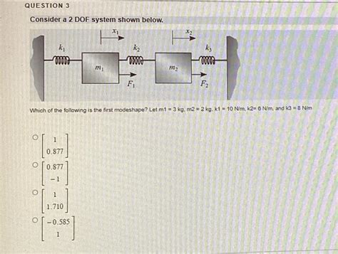 Solved Consider A 2 Dof System Shown Below Which Of The