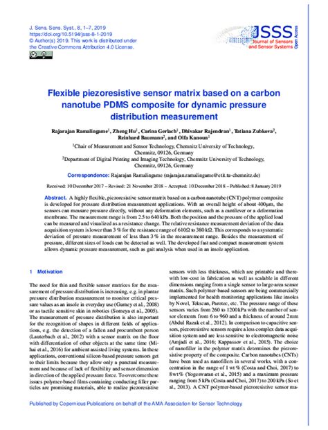 Pdf Flexible Piezoresistive Sensor Matrix Based On A Carbon Nanotube Pdms Composite For