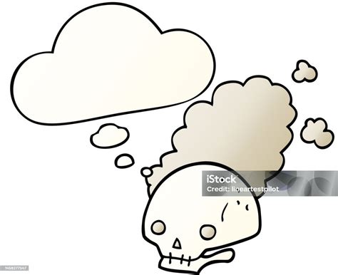 부드러운 그라데이션 스타일의 생각 거품이 있는 만화 먼지가 많은 오래된 두개골 귀여운에 대한 스톡 벡터 아트 및 기타 이미지 귀여운 그늘 그라데이션 Istock