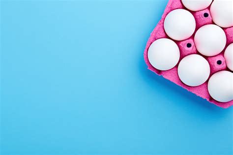 복사 공간이있는 파란색 배경에 분홍색 판지 트레이 상자에 흰색 닭고기 계란 0명에 대한 스톡 사진 및 기타 이미지 0명 개체 그룹 건강한 생활방식 Istock
