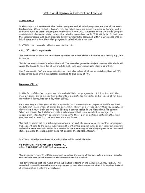 Static And Dynamic Subroutine Calls Pdf Subroutine Library Computing
