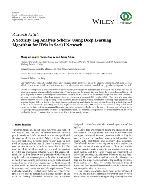 Pdf A Security Log Analysis Scheme Using Deep Learning Algorithm For Idss In Social Network