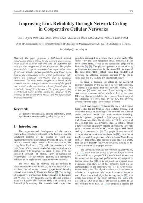 Pdf Improving Link Reliability Through Network Coding In Cooperative Cellular Networks