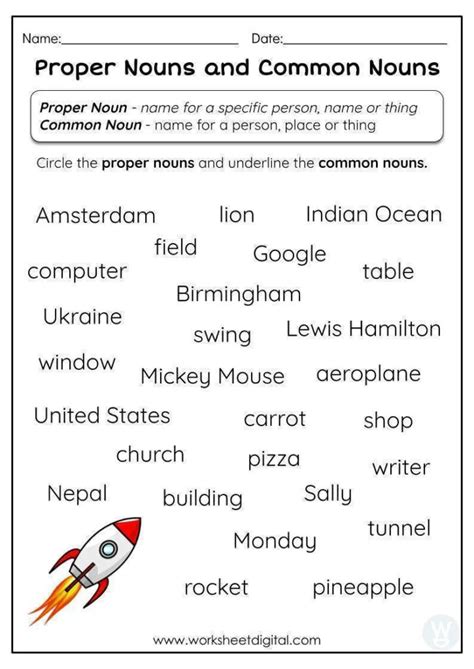 Common And Proper Nouns Worksheets For Grade With Answers Noun