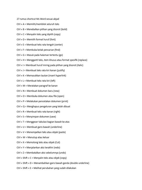 27 Rumus Shortcut Ms Word Sesuai Abjad Pdf