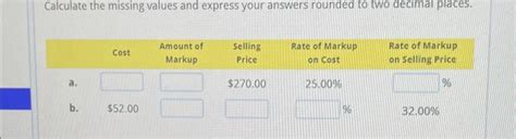 Solved Calculate The Missing Values And Express Your Answers Chegg