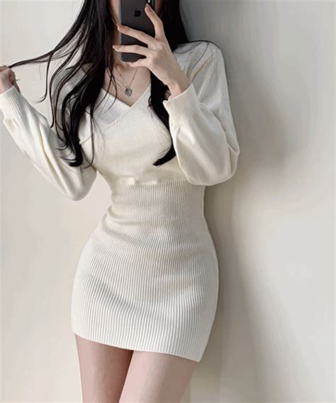 뉴리나 몸매보정 슬림 랩 니트미니원피스 Ops 4color 에이블리