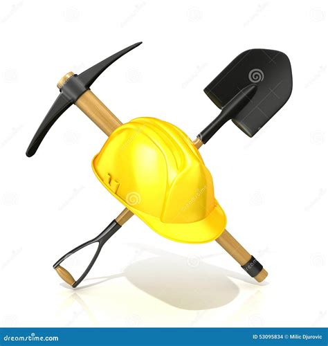 Mining Tools Shovel Pickaxe And Safety Helmet Stock Illustration