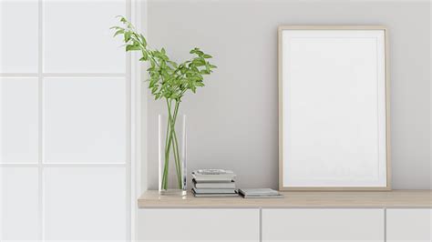 빈 공간 거실 인테리어 창 테이블 카운터 책 꽃병 모형 포스터 프레임 자연광 제품 3drender 0명에 대한 스톡 사진 및 기타 이미지 Istock