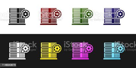 설정 서버 및 기어 아이콘 흑백 배경에 고립 조정 응용 프로그램 서비스 개념 설정 옵션 유지 보수 수리 고정 벡터 일러스트