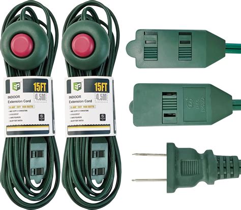 Ep 2 Pack 15 Ft Extension Cord With Foot Switch Onoff Switch Power Cord 2 Prong 3