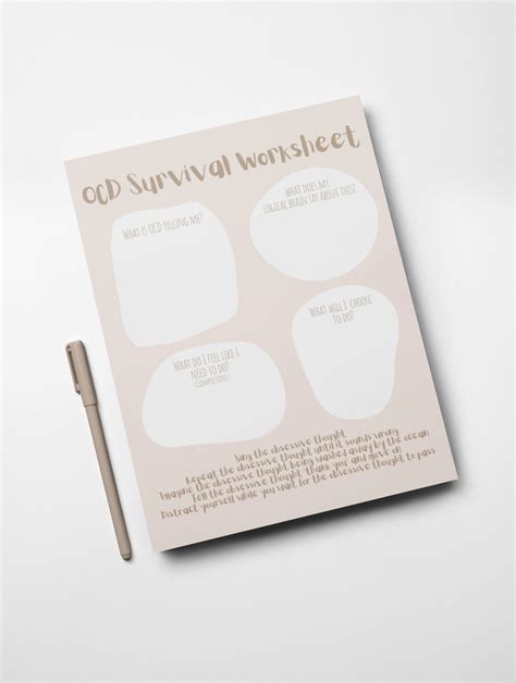OCD Survival Worksheet Printable OCD Resource ERP Therapist Anxiety Help Obsessive Thought