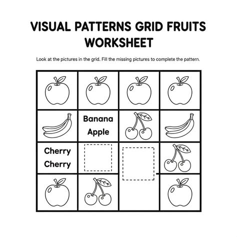 Visual Patterns Grid Fruits Worksheet Download And Print Now