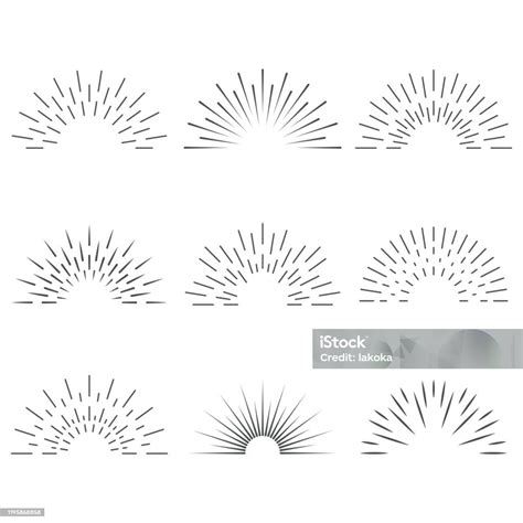 태양 광선 일출 태양이 빛납니다 배너 로고 엠블럼테두리 벡터 개체 그룹에 대한 스톡 벡터 아트 및 기타 이미지 개체 그룹 광선 그리기 Istock
