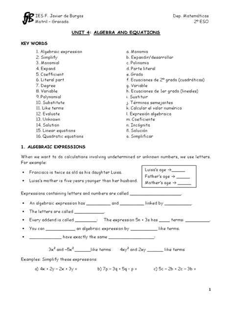 Unit 4 Algebra And Equations Pdf Polynomial Equations