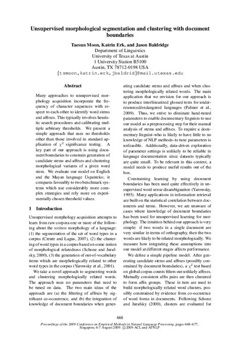 Pdf Unsupervised Morphological Segmentation And Clustering With