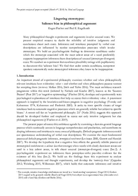 Pdf Lingering Stereotypes Salience Bias In Philosophical Argument