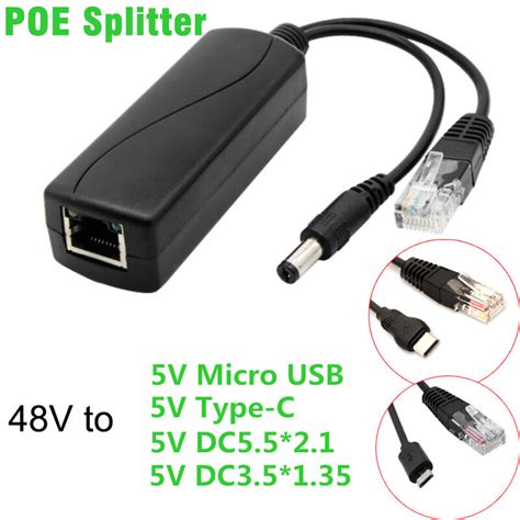Ip 카메라 무선 Ap용 Poe 분배기 48v ~ 5v 마이크로 Usb C타입 Dc Ieee 802 3af 100mbps 1000mbps 이더넷 전원 전송 및 케이블
