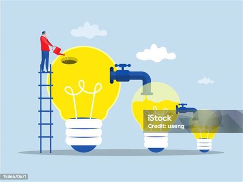 새로운 전구 개념에 대한 아이디어 공유 새로운 전구에 대한 아이디어 전달 창의성 혁신 또는 새로운 기술 습득 정보 벡터 일러스트레이터 개념에 대한 스톡 벡터 아트 및 기타