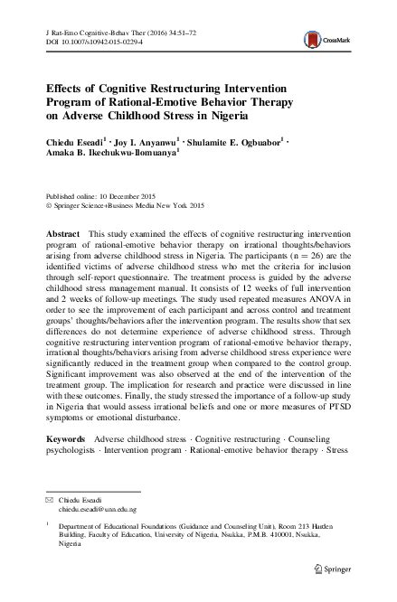 Pdf Effects Of Cognitive Restructuring Intervention Program Of