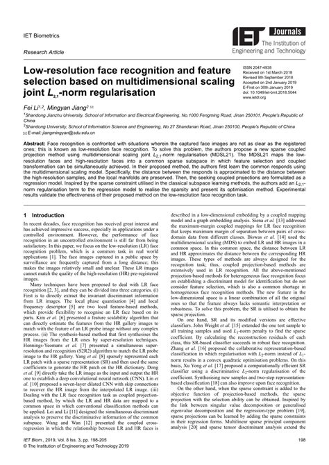 Pdf Low Resolution Face Recognition And Feature Selection Based On Multidimensional Scaling