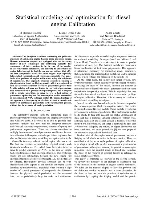 Pdf Statistical Modeling And Optimization For Diesel Engine Calibration