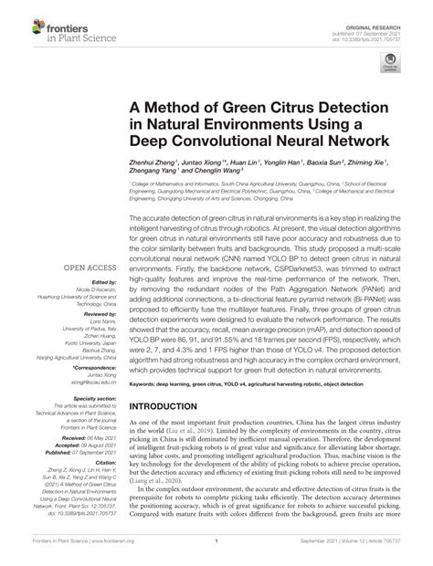 Pdf A Method Of Green Citrus Detection In Natural Environments Using