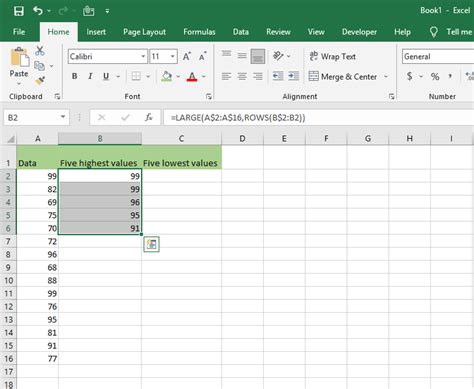 Excel Select The Top 5 Most Important Values In Sheet