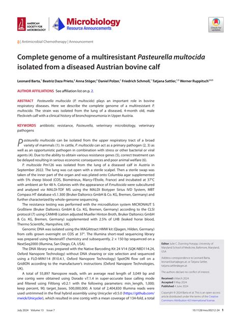Pdf Complete Genome Of A Multiresistant Pasteurella Multocida Isolated From A Diseased