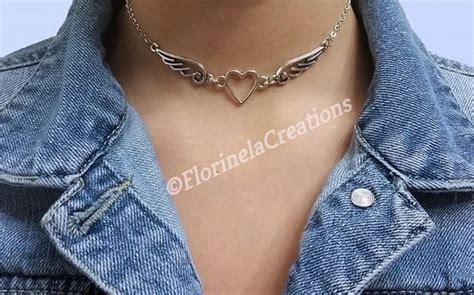 Angel Choker Heart Angel Wings Choker Y2k Aesthetic Choker Gothic Edgy
